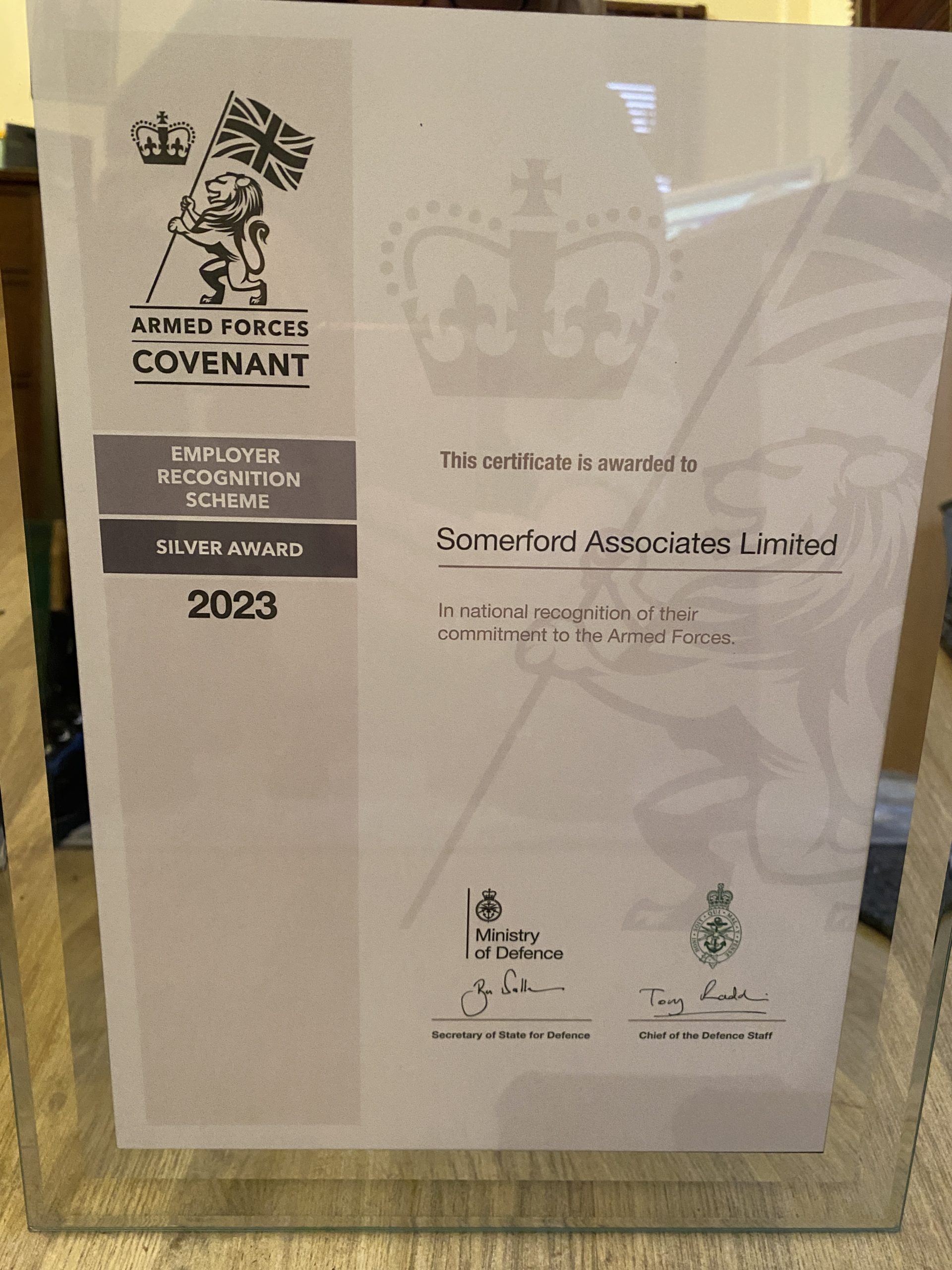 We Receive Defence Employer Recognition Scheme Silver Award - Somerford ...